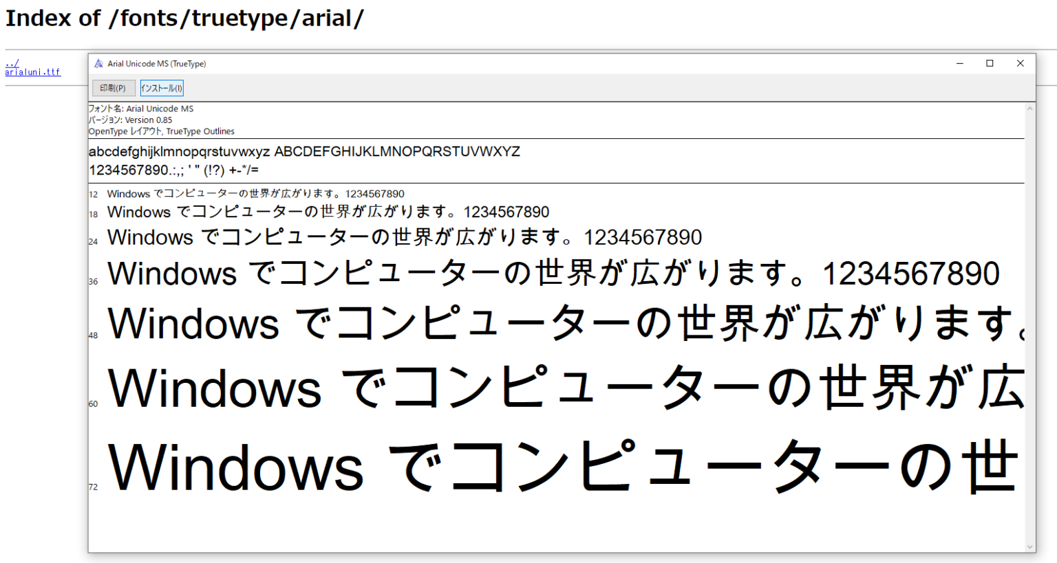 「Arial Unicode Ms」が正しくインストールされていません。という出力エラーに対する解決方法